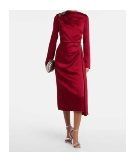 Erdem Crystal-embellished Draped Satin Cady Midi Dress - Red