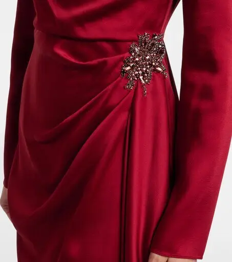 Erdem Crystal-embellished Draped Satin Cady Midi Dress - Red