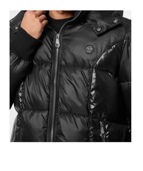Philipp Plein Logo Patch Hooded Quilted Jacket