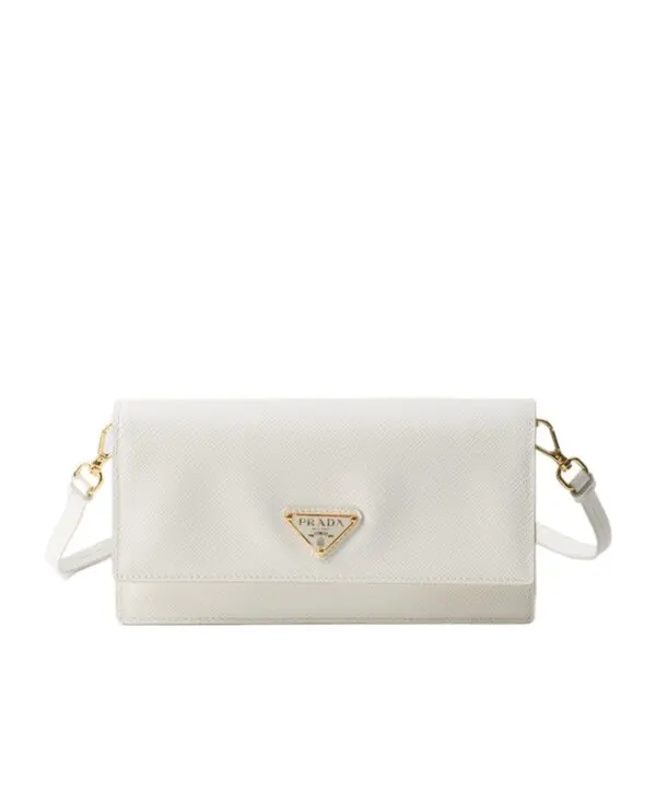 Prada Mini Saffiano Logo Flip Shoulder Bag - White
