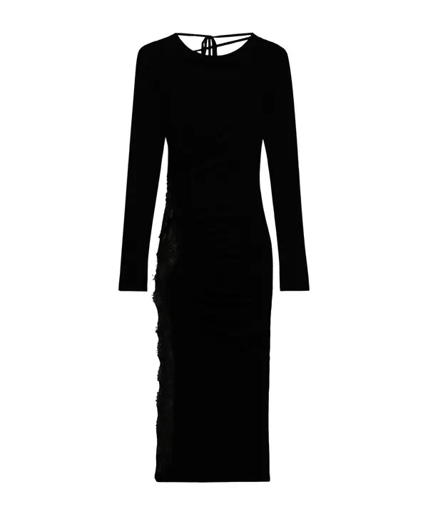 Blumarine Long Sleeve Lace Trimmed Dress - Black