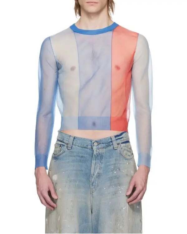 CHARLES JEFFRREY LOVERBOY Sheer Paneled Crewneck Sweater - Gray