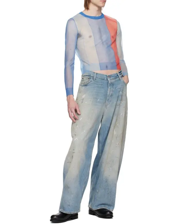 CHARLES JEFFRREY LOVERBOY Sheer Paneled Crewneck Sweater