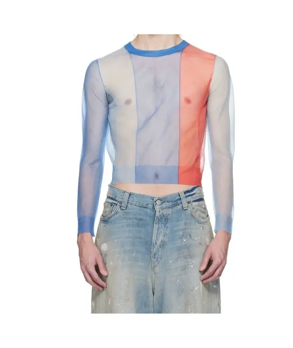 CHARLES JEFFRREY LOVERBOY Sheer Paneled Crewneck Sweater