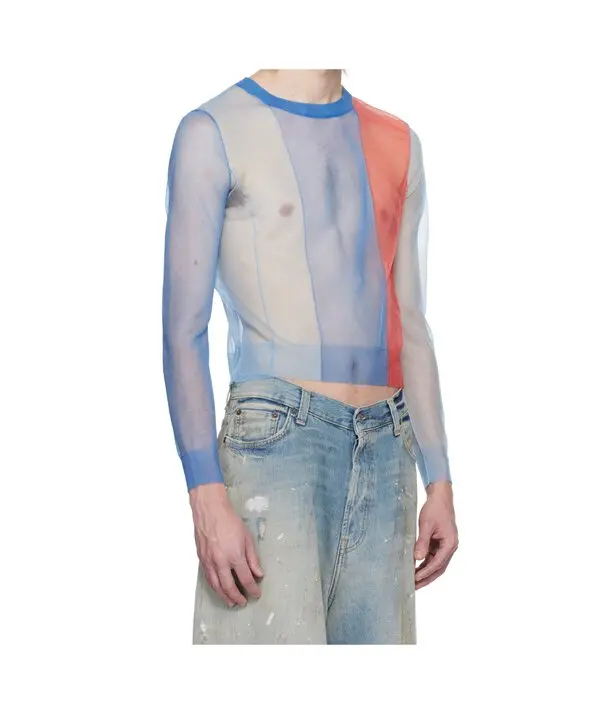 CHARLES JEFFRREY LOVERBOY Sheer Paneled Crewneck Sweater