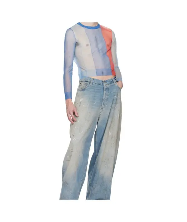 CHARLES JEFFRREY LOVERBOY Sheer Paneled Crewneck Sweater