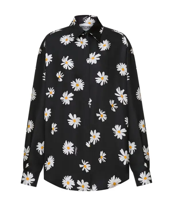 Moschino Silk Twill Shirt Allover Daisy - Black