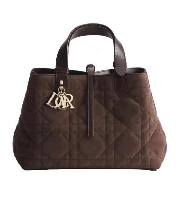 Dior Medium Quilted Suede Bag With Gold Tone Charm