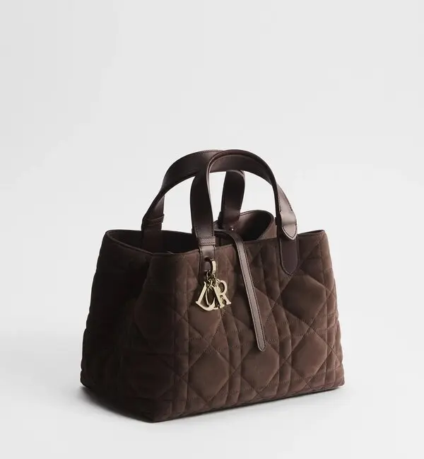 Dior Medium Quilted Suede Bag With Gold Tone Charm