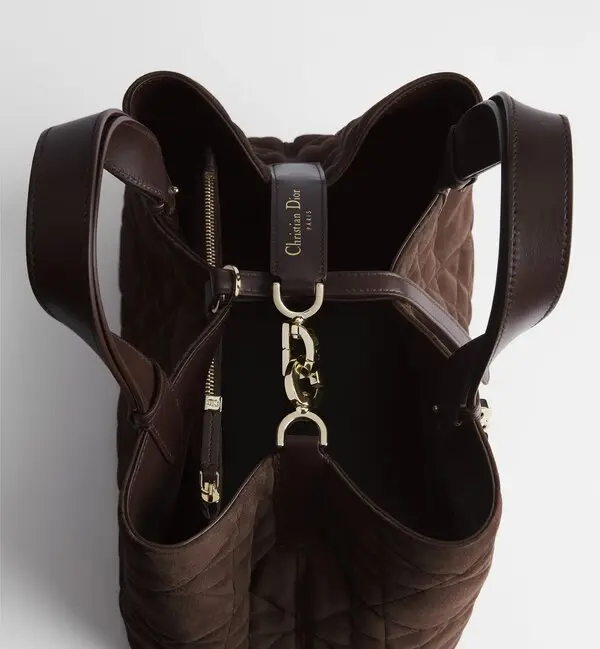 Dior Medium Quilted Suede Bag With Gold Tone Charm
