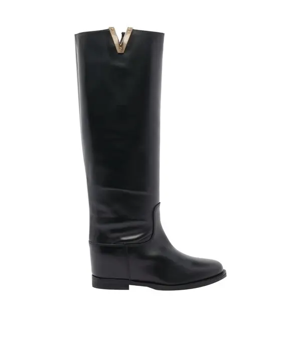 VIA ROMA 15 V Logo Round Toe Boots