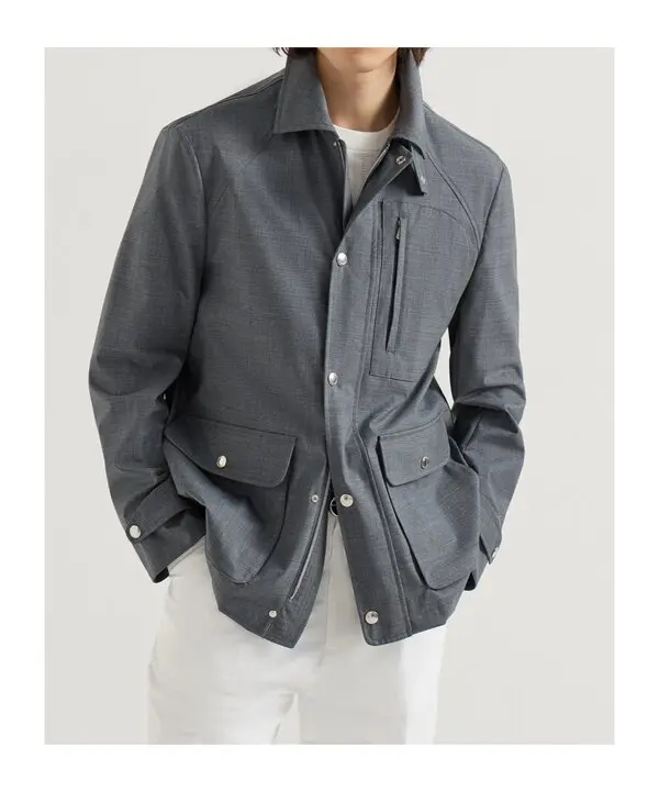 Brunello Cucinelli Wool Jacket With Zip And Snap Closure