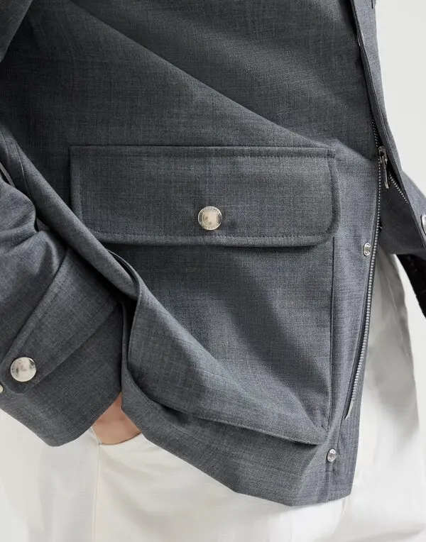 Brunello Cucinelli Wool Jacket With Zip And Snap Closure