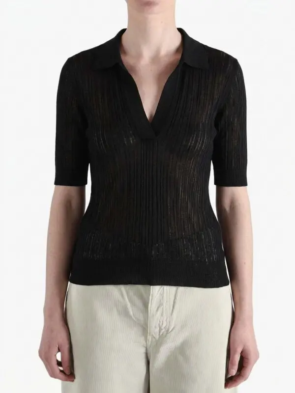 UMA WANG Collared Polo Shirt With Ribbed Cuffs - Black