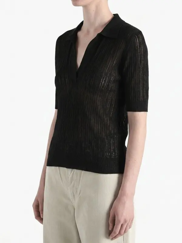 UMA WANG Collared Polo Shirt With Ribbed Cuffs - Black