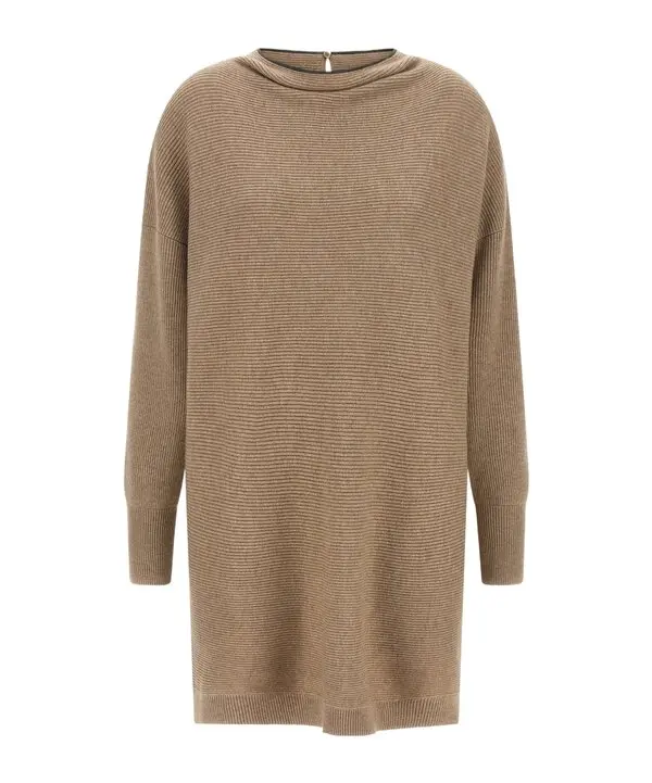 Brunello Cucinelli Ribbed Boatneck Dress With Cutout Detail - Brown