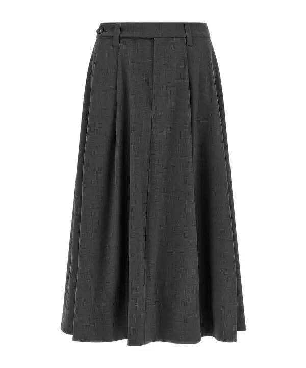 Brunello Cucinelli Flared Pleated Midi Skirt - Grey