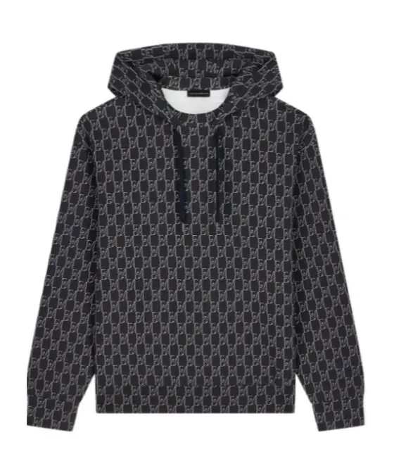 Emporio Armani Double Jersey All-over Logo Hoodie - Blue