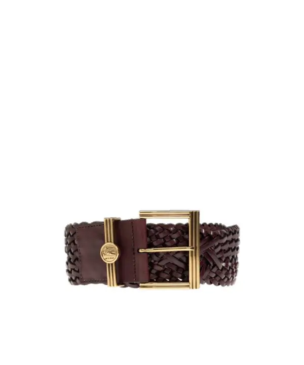 Etro Woven Leather Belt With Coin Buckle