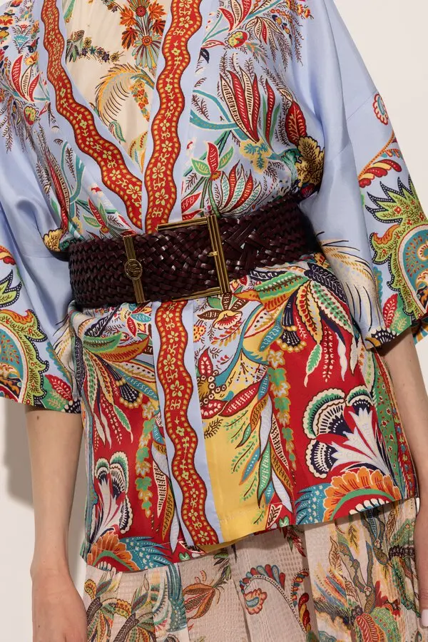 Etro Woven Leather Belt With Coin Buckle