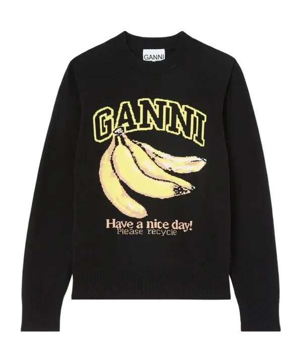 GANNI Banana Intarsia Knitted Jumper - Black
