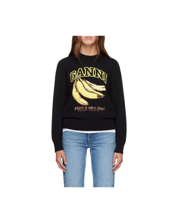 GANNI Banana Intarsia Knitted Jumper - Black