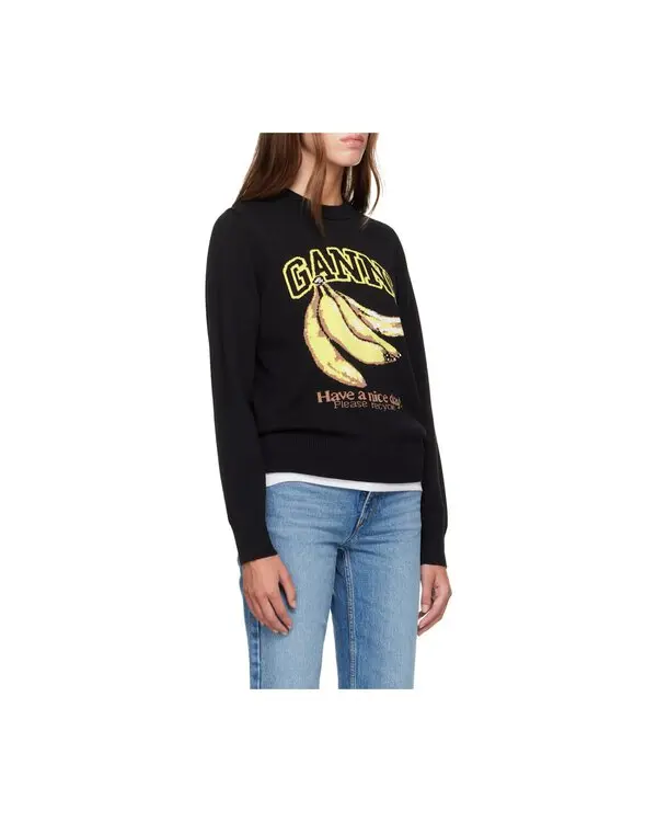 GANNI Banana Intarsia Knitted Jumper - Black
