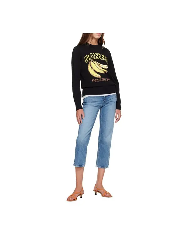 GANNI Banana Intarsia Knitted Jumper - Black