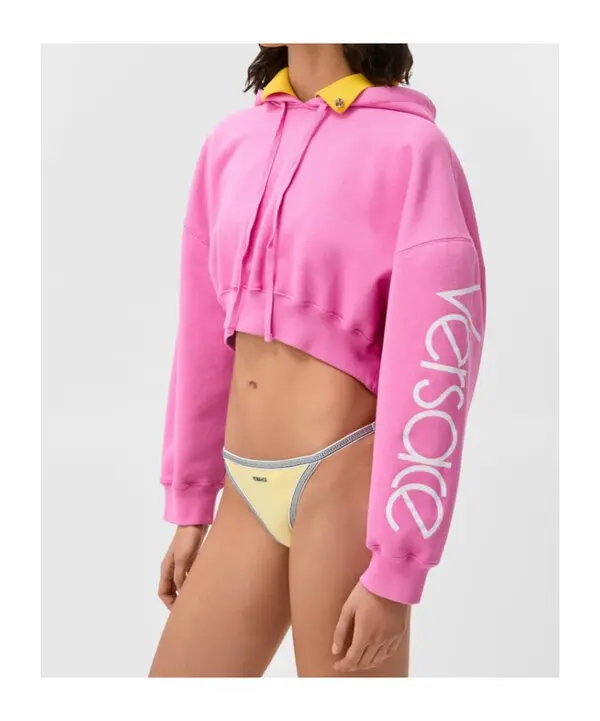 Versace Cropped Hoodie With Drawstring Hood