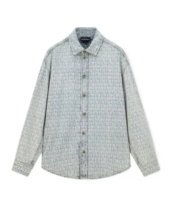 Emporio Armani Denim Shirt With An All-over Jacquard Monogram Pattern