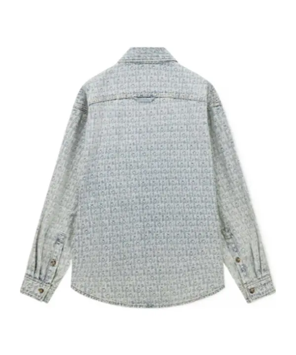 Emporio Armani Denim Shirt With An All-over Jacquard Monogram Pattern