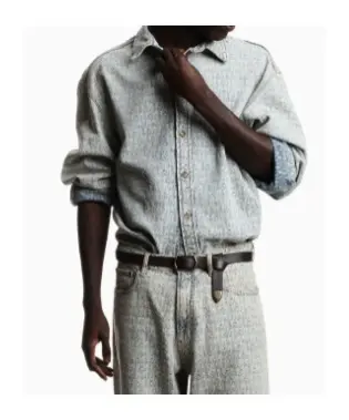 Emporio Armani Denim Shirt With An All-over Jacquard Monogram Pattern