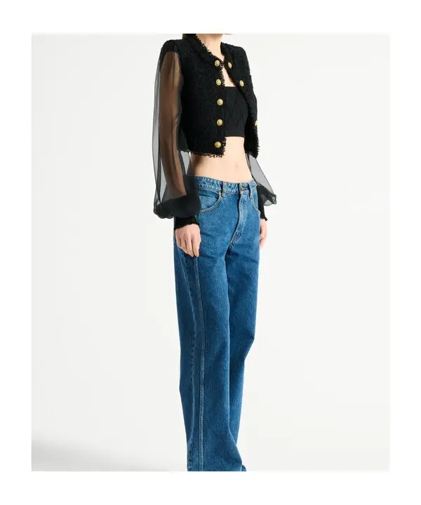 Balmain Cropped Tweed And Muslin Jacket