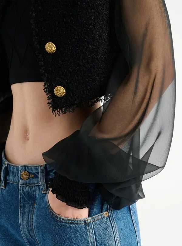 Balmain Cropped Tweed And Muslin Jacket