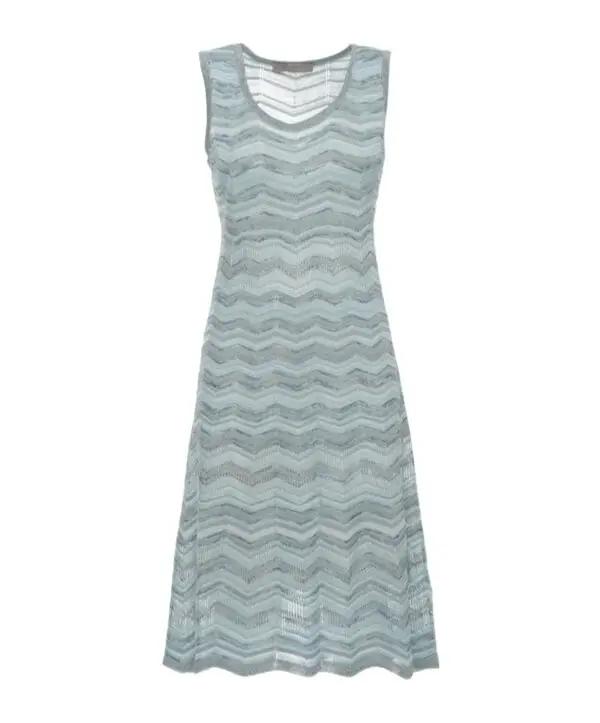 D.exterior Chevron-knit Metallic-thread Midi Dress