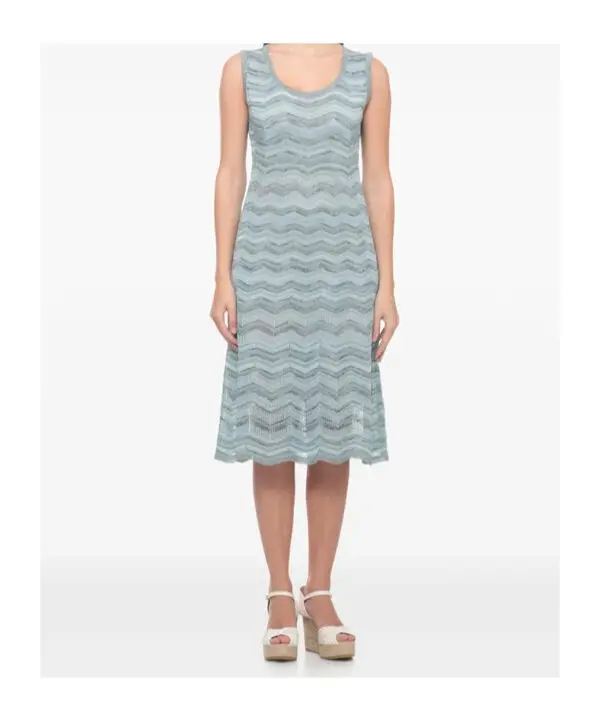 D.exterior Chevron-knit Metallic-thread Midi Dress