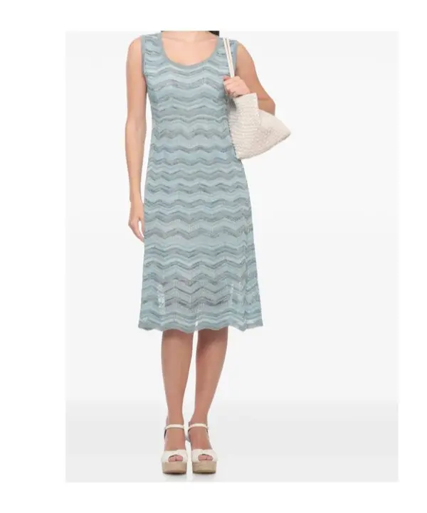 D.exterior Chevron-knit Metallic-thread Midi Dress