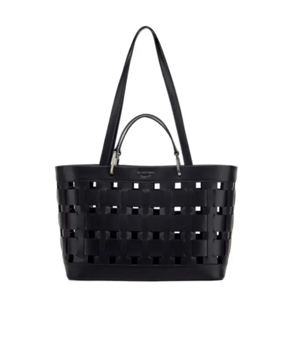 Emporio Armani Woven Tote Bag With Detachable Pouch - Black