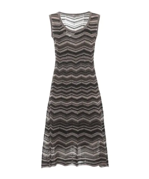 D.exterior Chevron-knit Sleeveless Midi Dress - Black