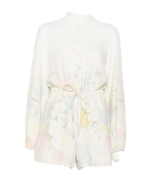 MC2 SAINT BARTH Julian Floral-print Scalloped-hem Playsuit - White