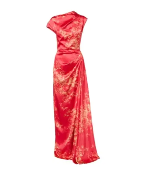 Erdem Draped Floral Duchess Satin Gown