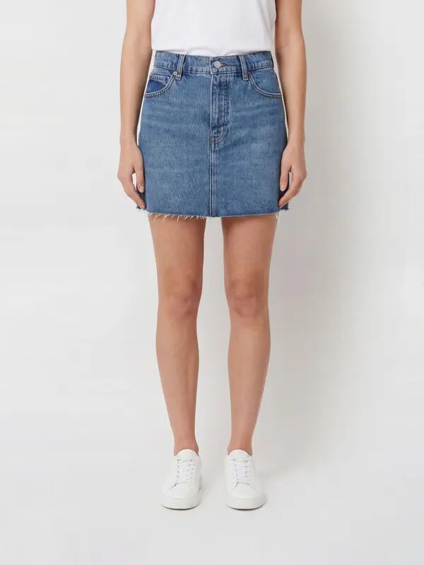 FRAME Frayed Hem Denim Mini Skirt