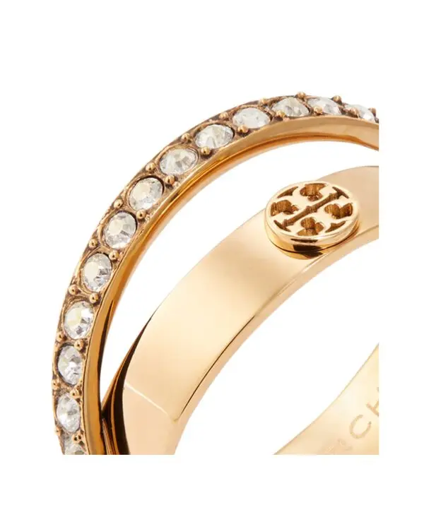 Tory Burch Icon Pavé Double Ring - Tory Gold/crystal