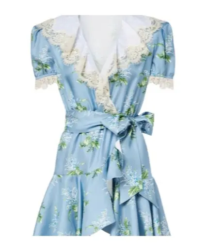 RODARTE Floral Lace-trimmed Silk Twill Minidress - Blue