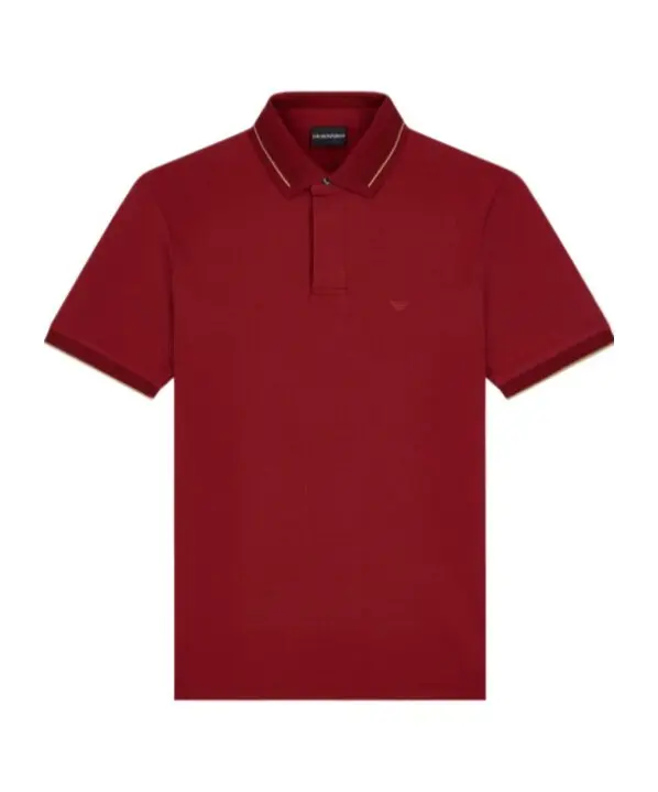 Emporio Armani Pique Polo Shirt With Stripe Detail On The Collar - Red