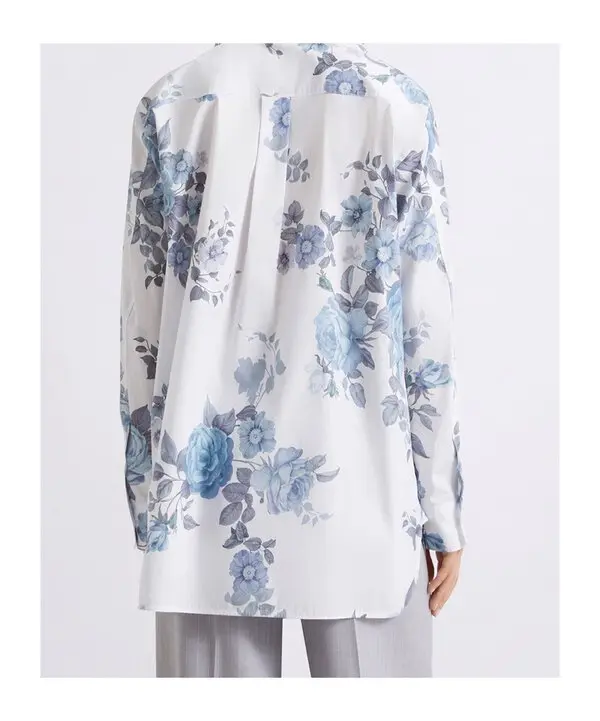 Marella Oversized Floral Print Stretch Poplin Shirt