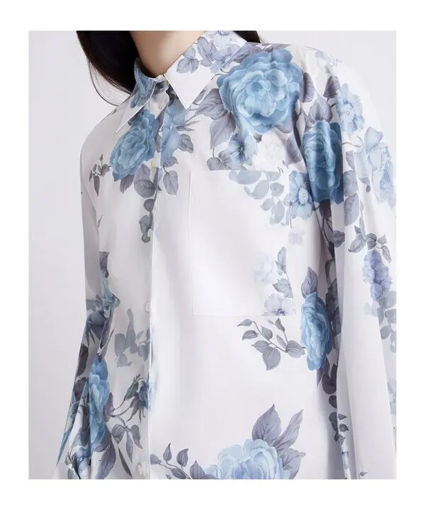 Marella Oversized Floral Print Stretch Poplin Shirt