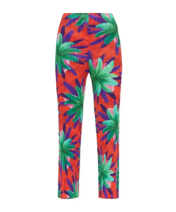 PLEATS PLEASE BY ISSEY MIYAKE Pleated Floral Print Trousers