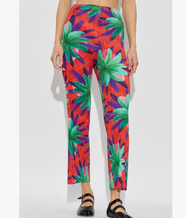 PLEATS PLEASE BY ISSEY MIYAKE Pleated Floral Print Trousers