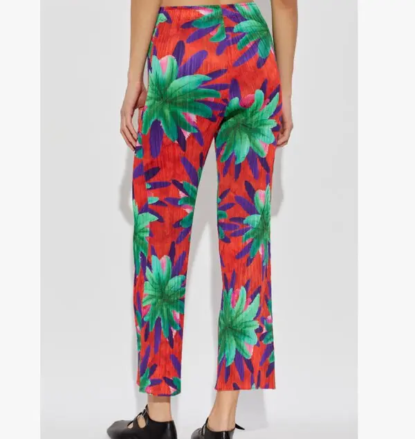 PLEATS PLEASE BY ISSEY MIYAKE Pleated Floral Print Trousers